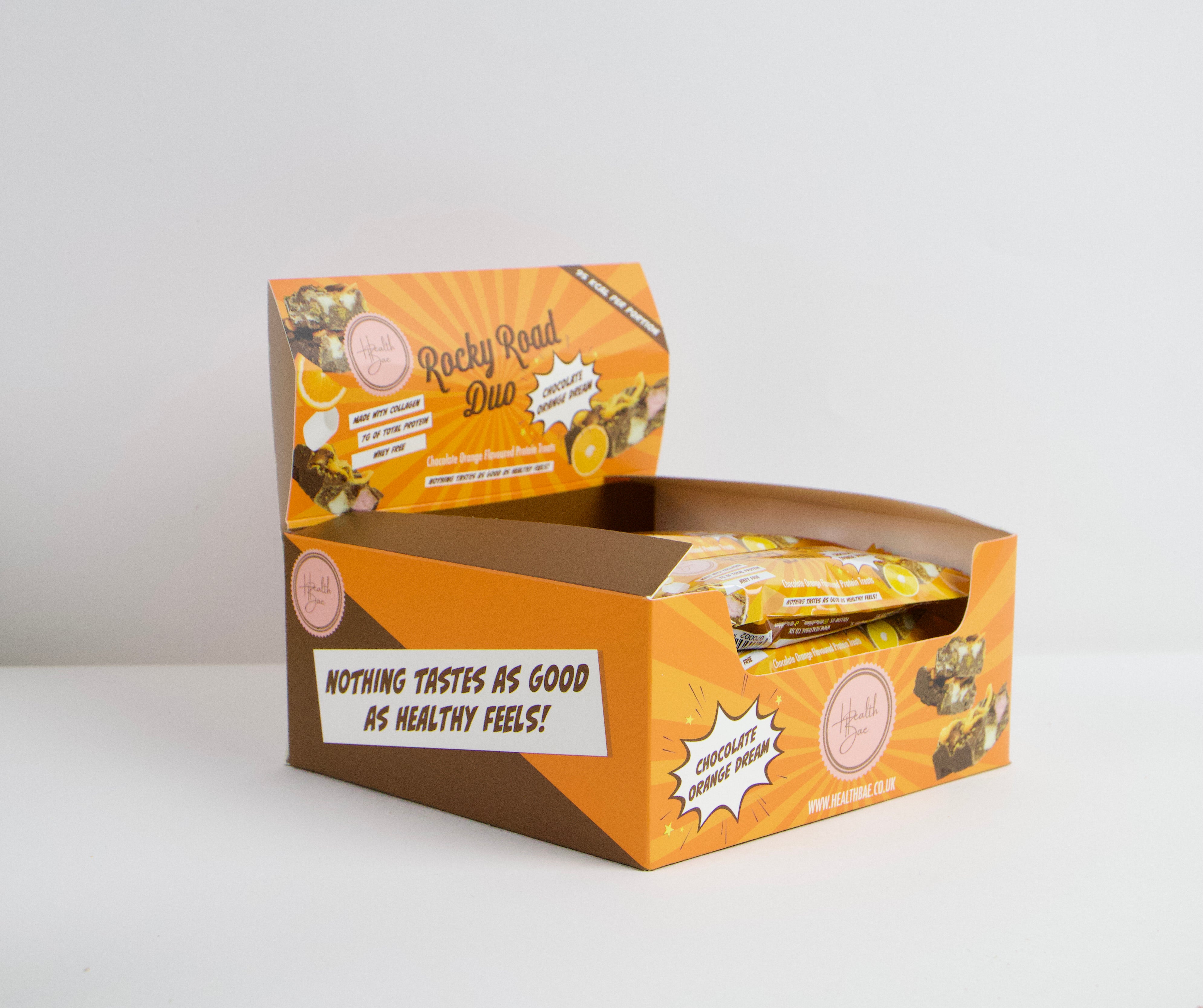 Chocolate Orange Dream flavoured Rocky Road Duo Bars, made with collag ...